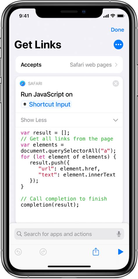 Use The Run Javascript On Webpage Action In Shortcuts Apple Support