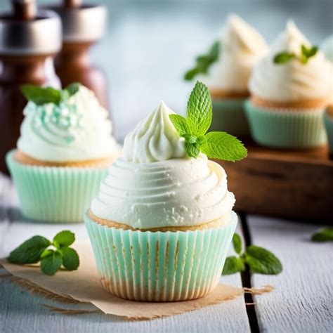 Premium Photo Vanilla Cupcakes With Cream On Wood Table Illustration Images 3d Render Ai Generated