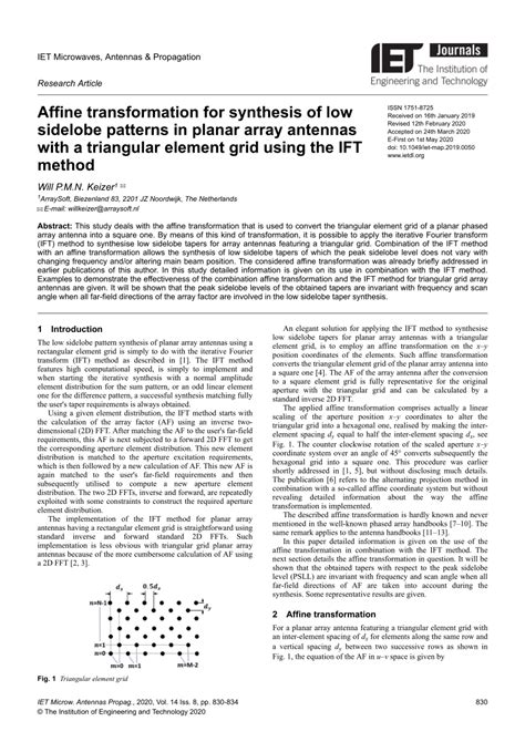 Pdf Affine Transformation For Low Sidelobe Pattern Synthesis Of