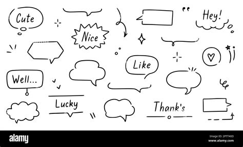 Balloon Text Frame Decoration Set Simple Hand Drawn Pen Line Speech