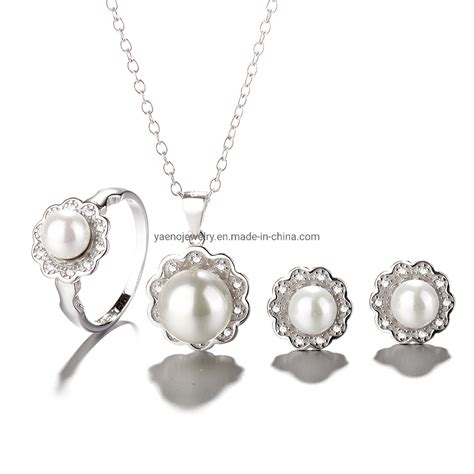 Real Silver 925 Pearl Full Jewelry Set In Sunflower Design Ring