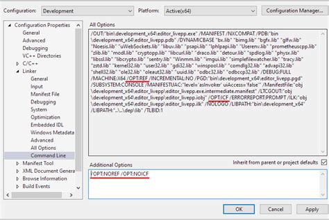 Setting `optnoref` And `optnoicf` Linker Options In Vs2019 · Issue