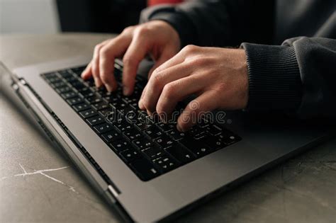 Close Up Cropped Shot Of Unrecognizable Programmer Male Typing On