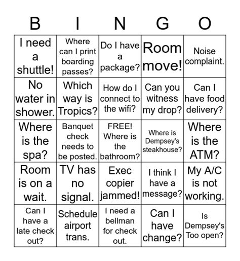 Front Desk Bingo Card