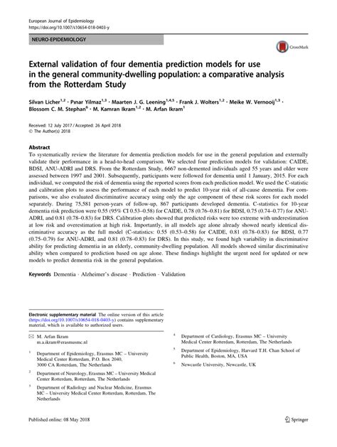 Pdf External Validation Of Four Dementia Prediction Models For Use In