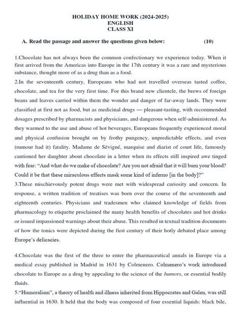 Holiday Home Work Class Xi 2024 2025 Pdf Medicine