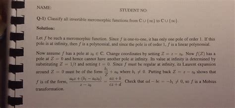 Complex Analysis Classify All Invertible Meromorphic Functions Mathematics Stack Exchange