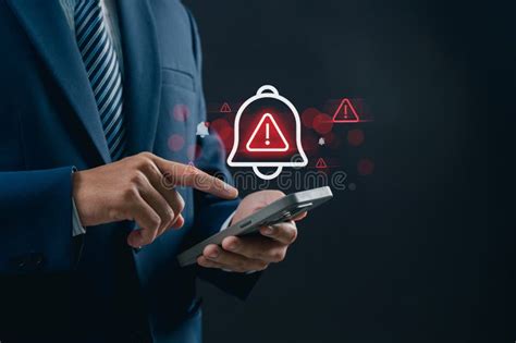 Corporate Man Handling Emergency Alert Notification On Mobile Phone Concept Of Warning Message