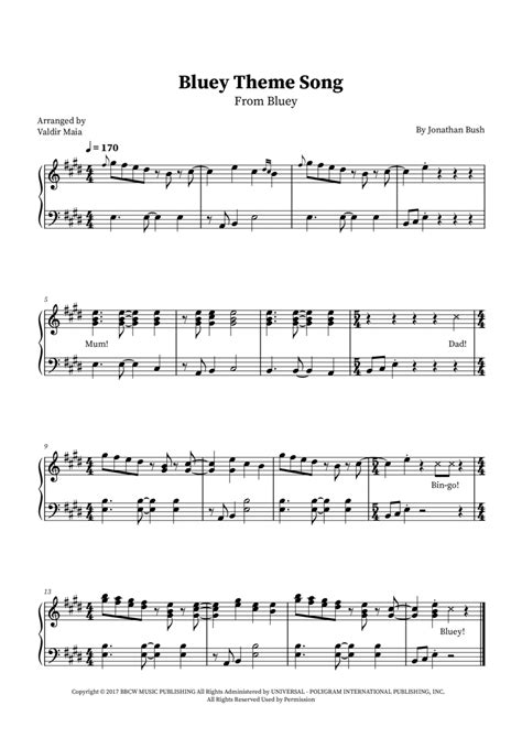 Bluey Theme Song Easy Piano Digital Sheet Music Sheet Music Plus
