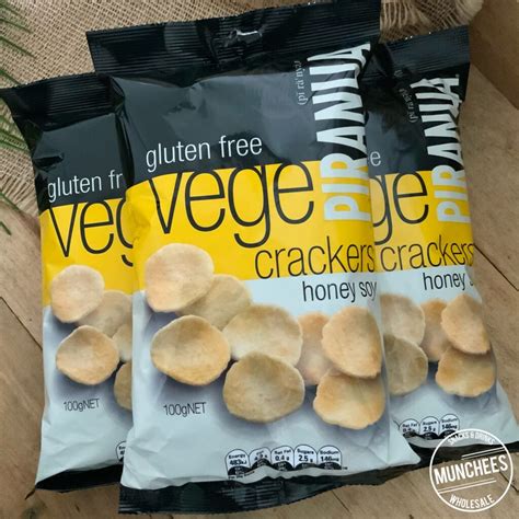Piranha Vege Crackers Honey Soy 12x100g Munchees Wholesale
