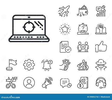 Seo Laptop Line Icon Search Engine Optimization Sign Salaryman Gender Equality And Alert Bell