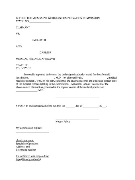 Medical Records Affidavit In Wc Case Form Fill Out And Sign Printable