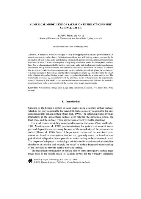 pdf numerical modelling of saltation in the atmospheric surface layer