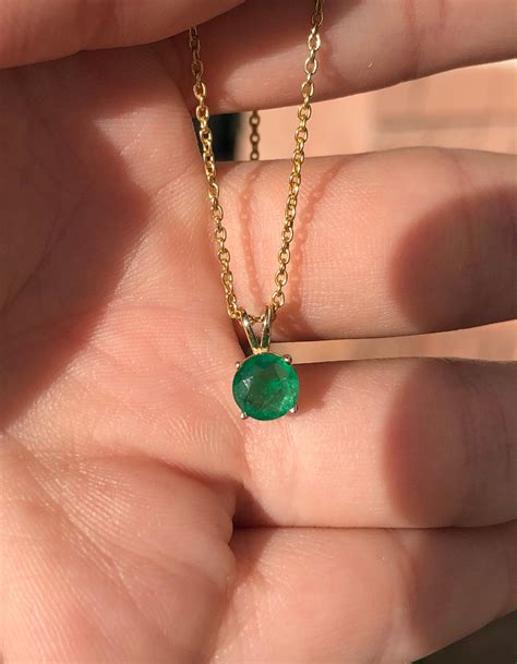 090 Carat Emerald Necklace Natural Emerald Pendant 14k Gold Etsy