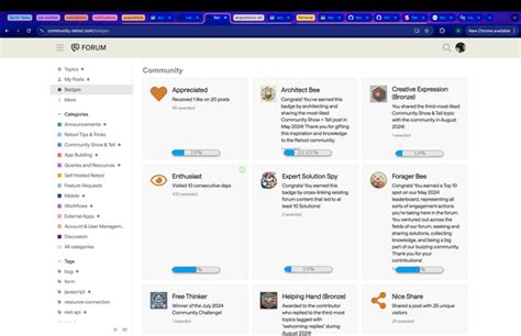 account summary 📛 badges section progress system 💬 feature requests