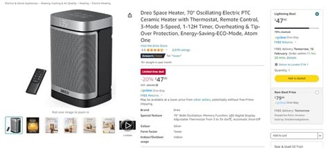Lightning Deal Oscillating Electric Ptc Ceramic Heater With
