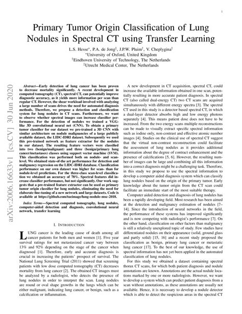 Primary Tumor Origin Classification Of Lung Nodules In Spectral Ct Using Transfer Learning Deepai
