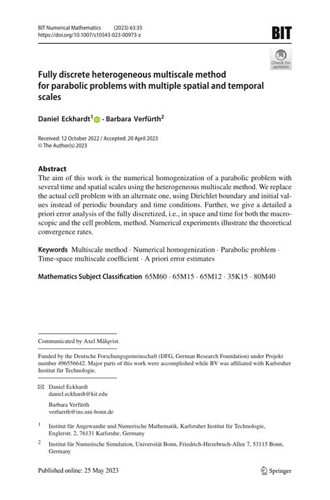 Pdf Fully Discrete Heterogeneous Multiscale Method For Parabolic Problems With Multiple