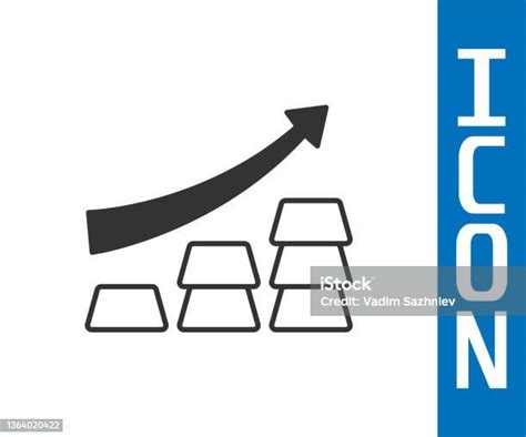 Grey Finance Growth Chart Arrow With Gold Bars Icon Isolated On White