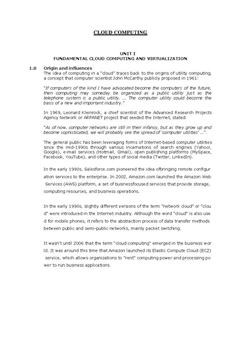 Cloud Computing Final Course Material Cloud Computing Unit I Fundamental Cloud Computing And