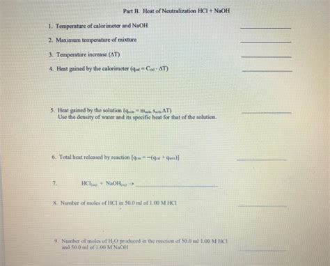 JL DATA SHEET: HEAT OF NEUTRALIZATION Name Part A. | Chegg.com