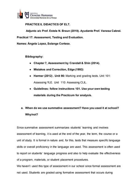 Practical 17 Assessment Testing And Evaluation Angela Solange Docx