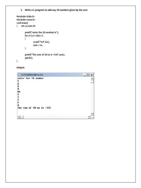 Write A C Program To Add Any 10 Numbers Given By The User Pdf