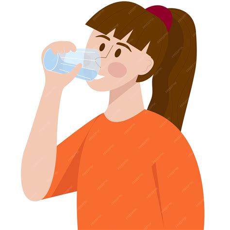 Premium Vector Woman Drinking Water From A Glass Holding It In Her Hands The Concept Of