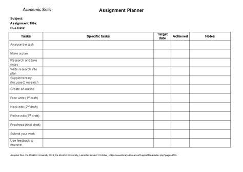 Assignment Planner Xxxxx Academic Skills Assignment Planner Subject