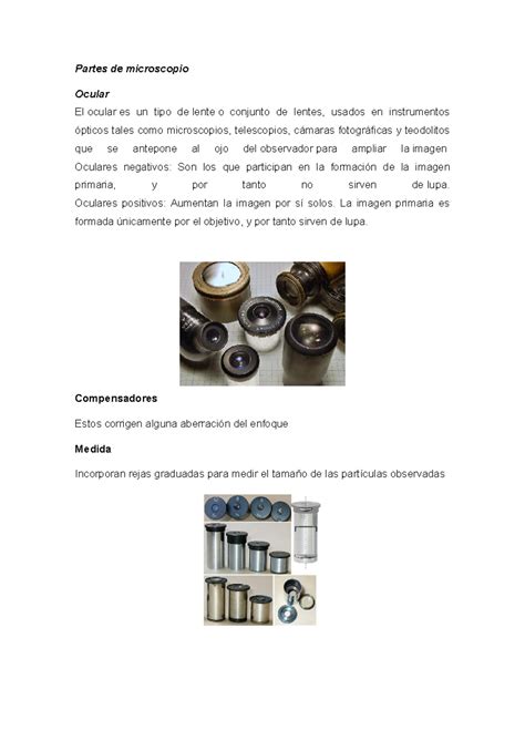 Partes De Un Microscopio Partes De Microscopio Ocular El Ocular Es Un