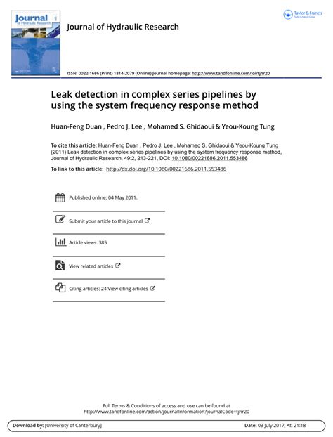 PDF Leak Detection In Complex Series Pipelines By Using The System Frequency Response Method