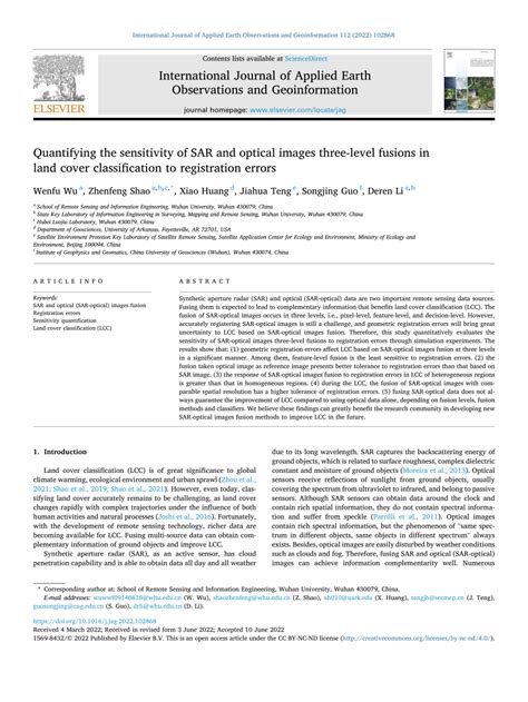 Pdf Quantifying The Sensitivity Of Sar And Optical Images Three Level Fusions In Land Cover