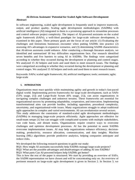 Ai Driven Assistants Potential For Scaled Agile Software Development Pdf Artificial