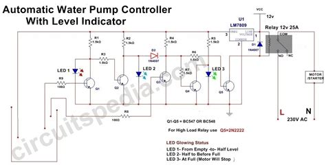Automatic Water Pump Controller Circuit With Level Indicator