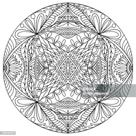 색칠 벡터 색칠 공부 책 페이지에 대한 흰색 배경에 그려진 만다라를 형성하는 추상 적신 장식과 민속 스타일의 꽃 0명에 대한 스톡 벡터 아트 및 기타 이미지 Istock