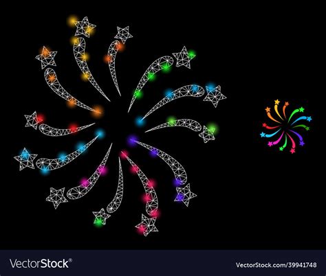 Polygonal 2d Mesh Fireworks Salute With Magic Vector Image