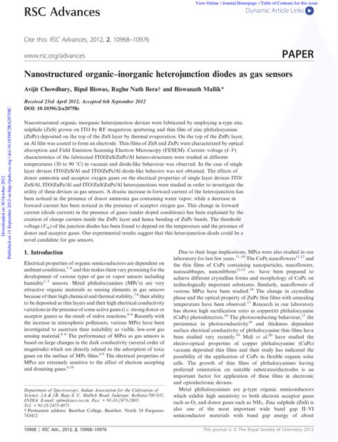 Pdf Nanostructured Organicinorganic Heterojunction Diodes As Gas Sensors