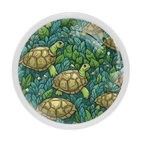 Ownta Sea Turtle Pattern 4pcs Round Glass Drawer Handles Knobs Pulls With Screws For Kitchen
