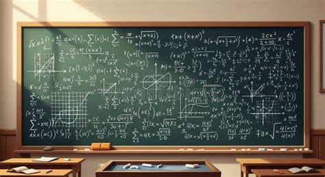 Complex Mathematical Equations And Graphs Fill A Green Chalkboard In A