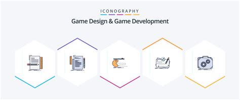 game design and game development 25 filledline icon pack including