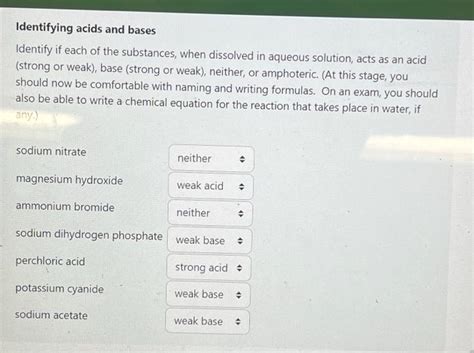 Solved Identifying Acids And Bases Identify If Each Of The Chegg Com