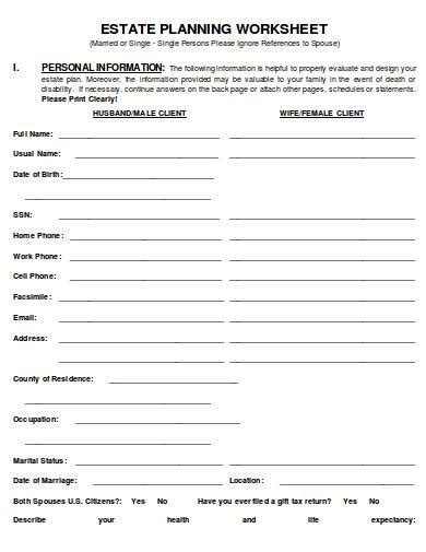 Free 10 Estate Planner Worksheet Samples In Pdf Ms Word