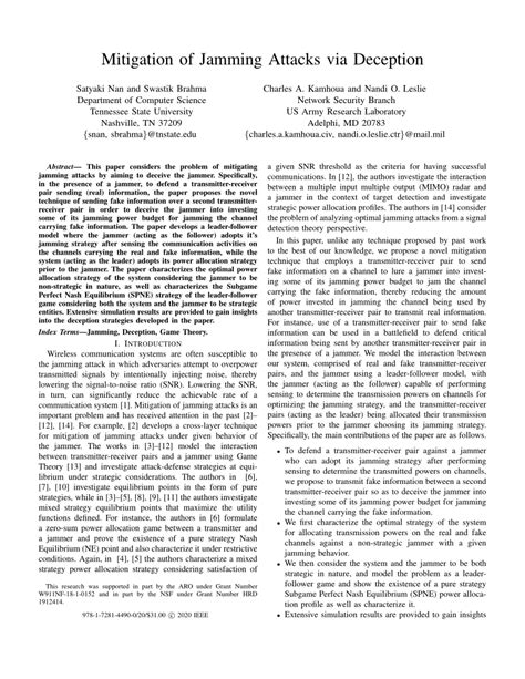 Pdf Mitigation Of Jamming Attacks Via Deception