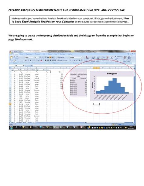 Creating Frequency Distribution Tables And Histograms Using Excel Analysis Toolpak Pdf