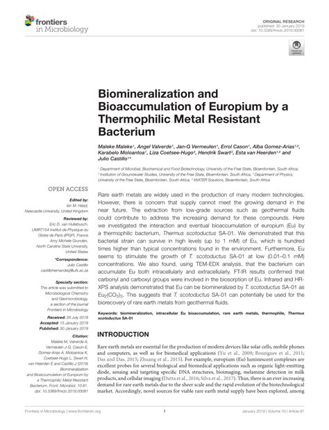Pdf Biomineralization And Bioaccumulation Of Europium By A