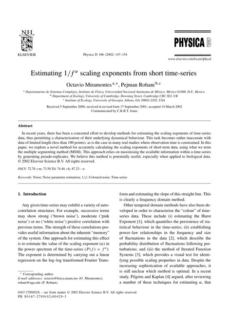 Pdf Estimating 1f Alpha Scaling Exponents From Short Time Series