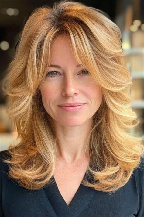 35 Layered Haircuts For Women Over 40 Golden Blonde Layered Volume