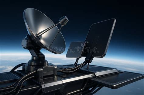 Futuristic Satellite Antenna Array Orbiting Earth In Space Stock