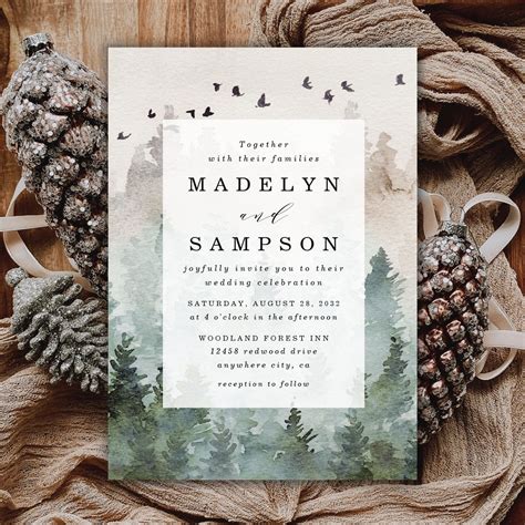 Pine Tree Wedding Invitation Suite Rustic Wedding Invitation Download