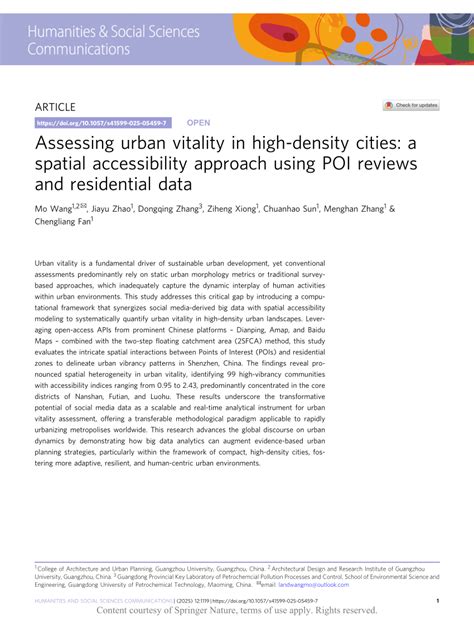 Pdf Assessing Urban Vitality In High Density Cities A Spatial Accessibility Approach Using